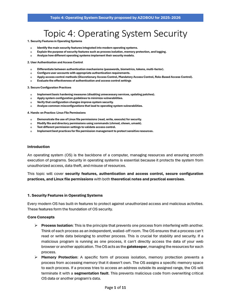 Topic 4 Operating System Security 2025-2026 | PDF | Operating System | Security