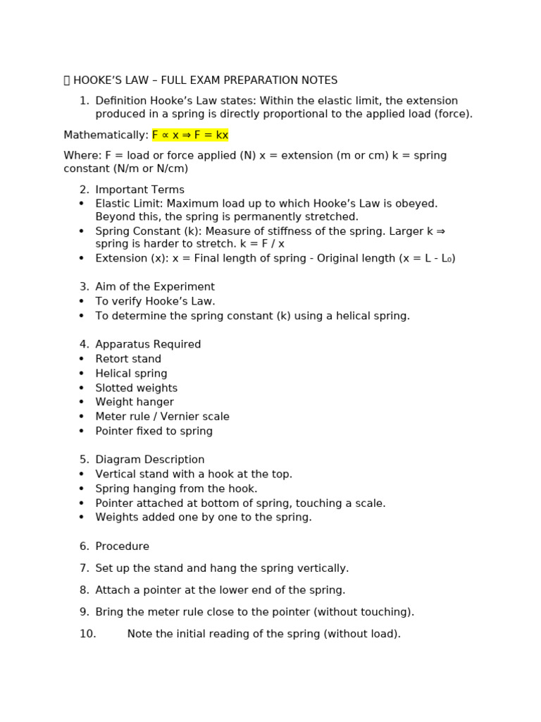 Hookes Law Notes | PDF