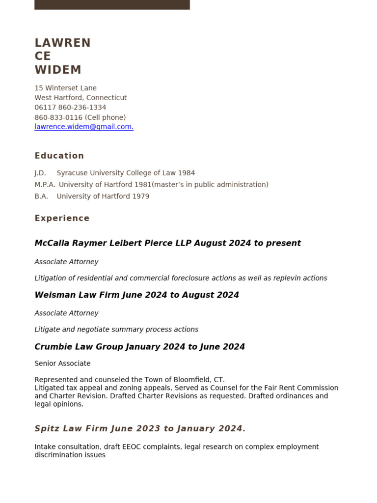 Lawrence Widem: Attorney Profile & Experience | PDF | Lawsuit | Lawyer