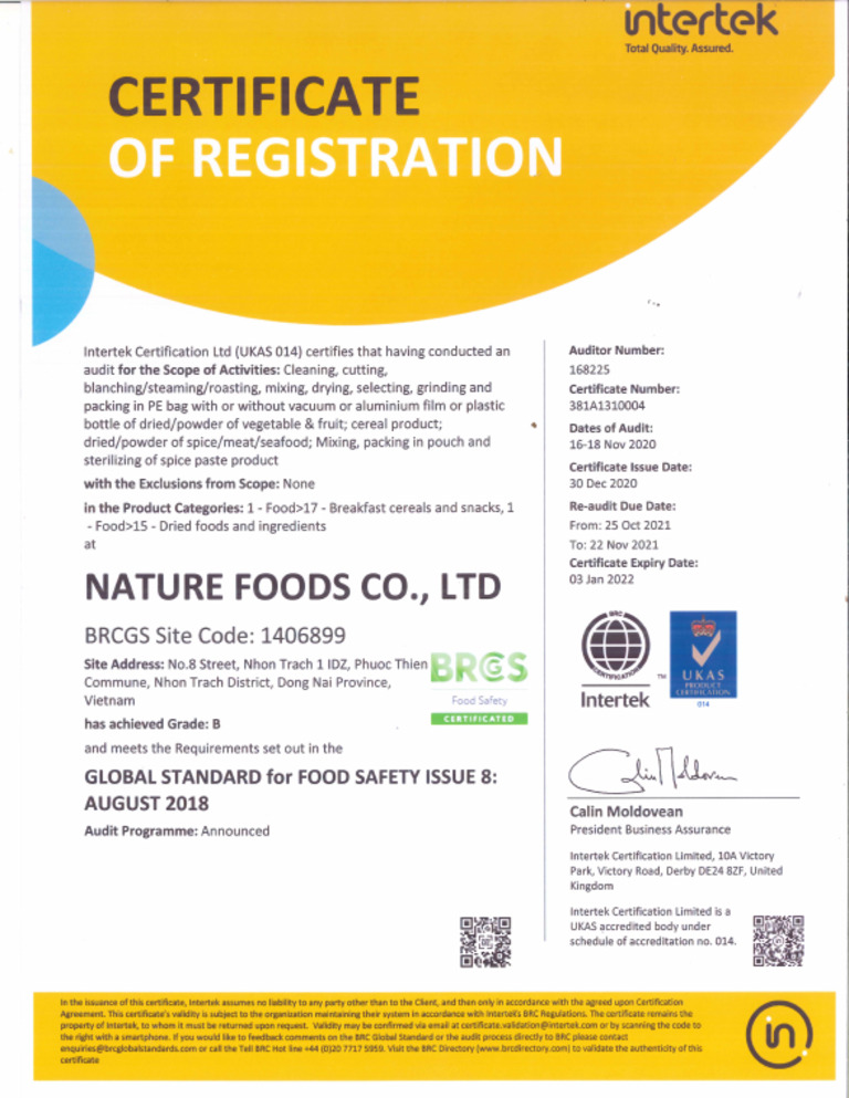 BRC Certificate Exp 03.01.22 | PDF