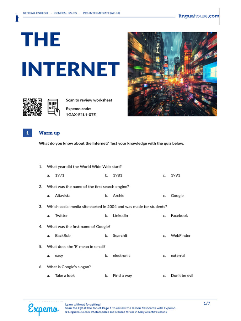 Internet Basics for Pre-Intermediate Learners | PDF | Internet | Human ...