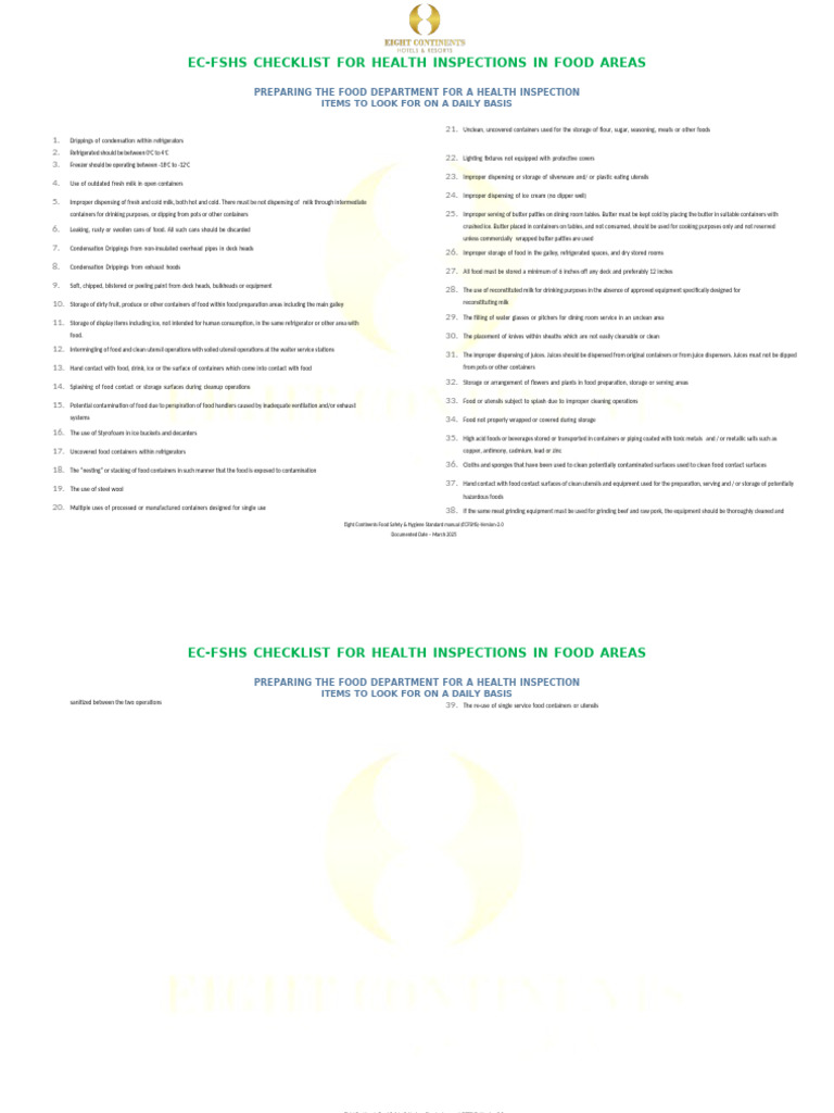 Share Usph Checklist For Health Inspections in Food Areas | PDF | Food ...