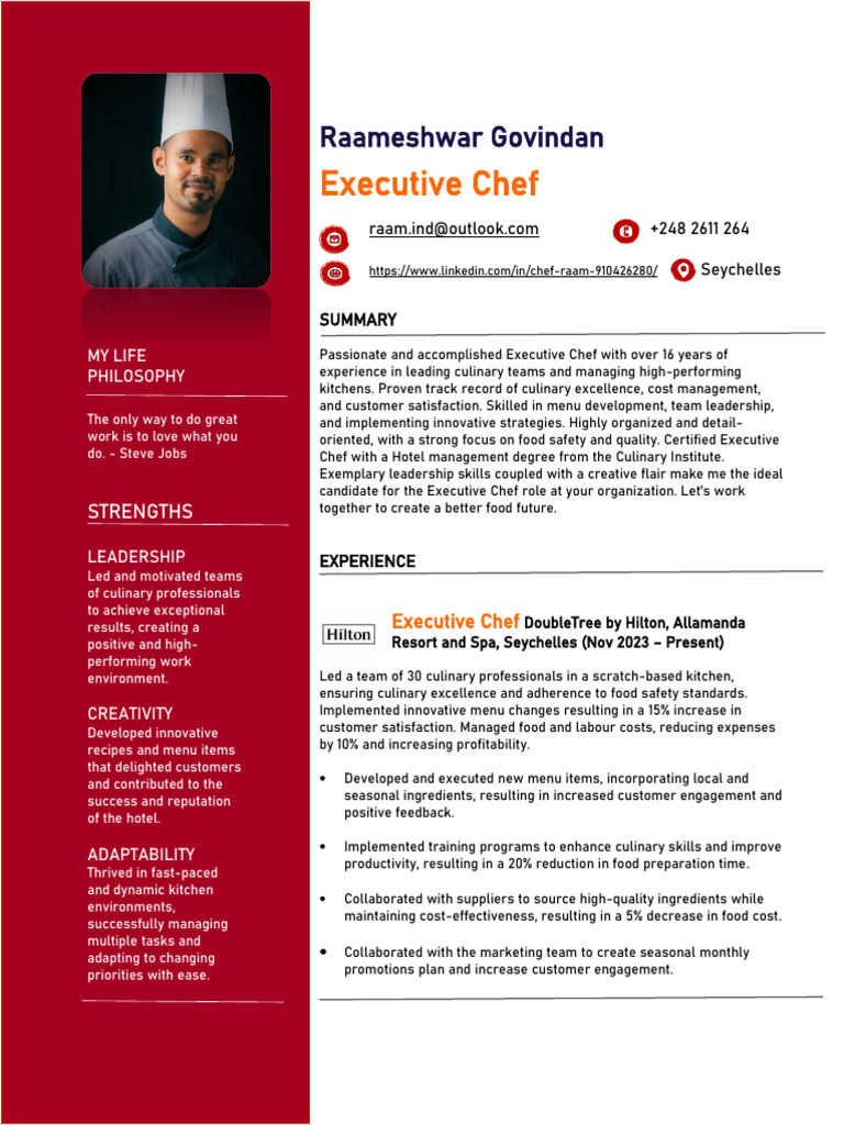 Raam CV | PDF | Chef | Cooking