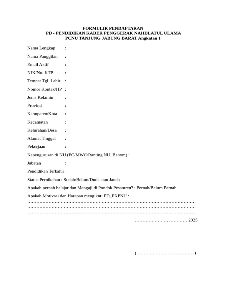 Formulir Pendaftaran Pd-pkpnu | PDF