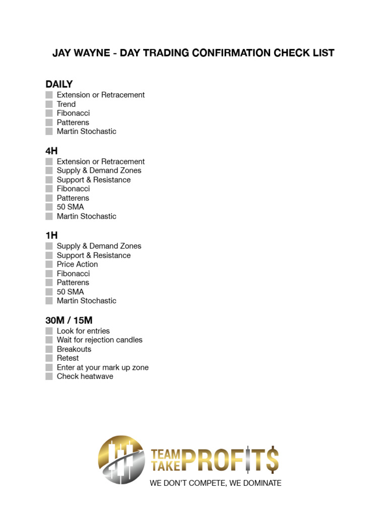 Jay Wayne Day Trading Confirmation Checklist | PDF