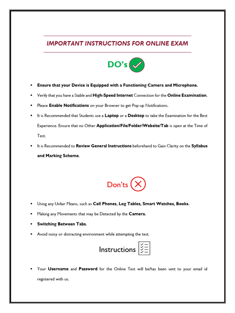 General Instructions for Online Exam | PDF