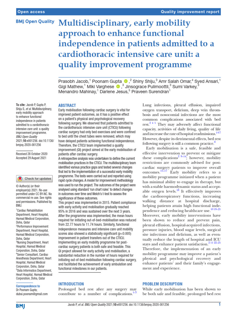 Multidisciplinary, early mobility approach | PDF | Cardiothoracic ...