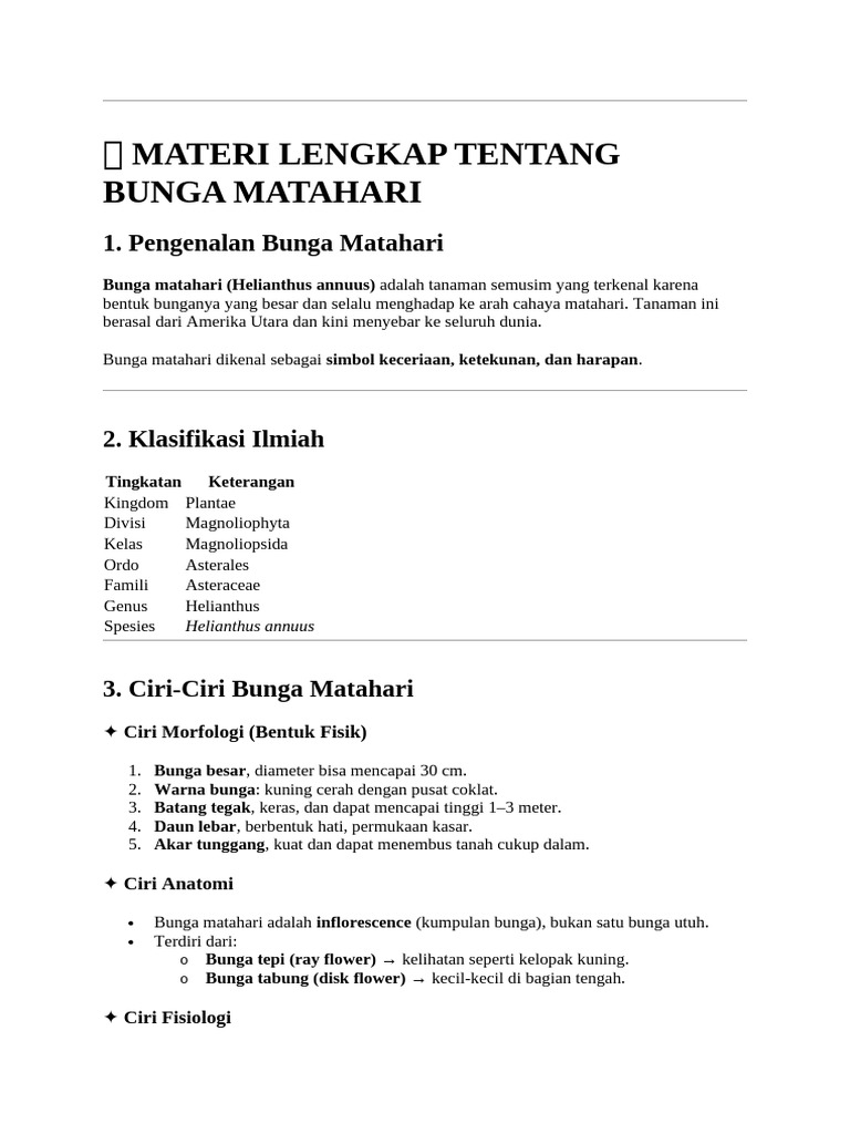 Bunga Matahari - Ciri, Manfaat, Dan Proses Pertumbuhannya | PDF