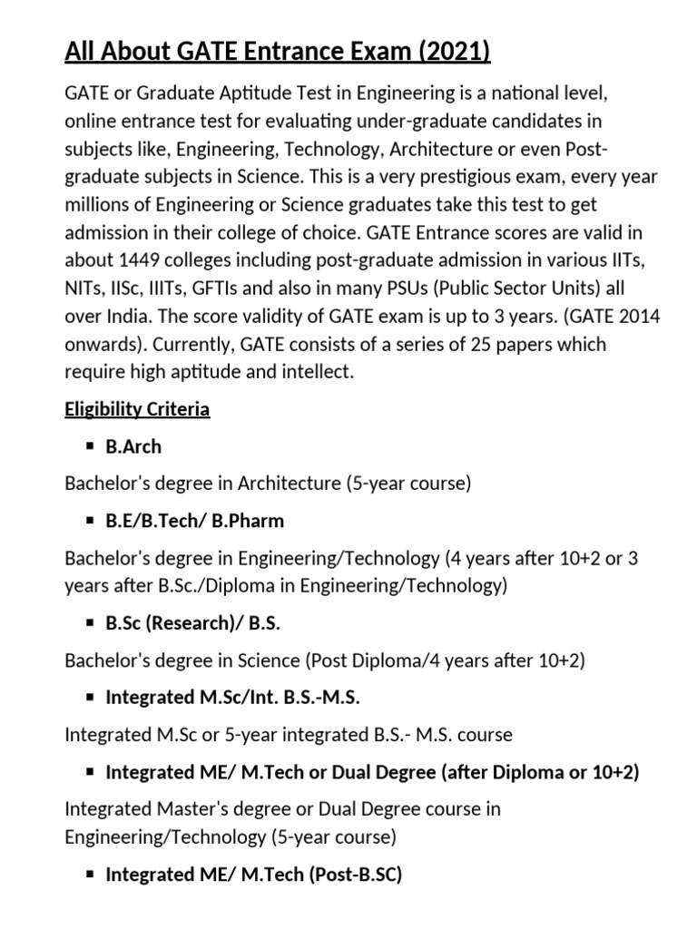 All About GATE Entrance Exam | PDF