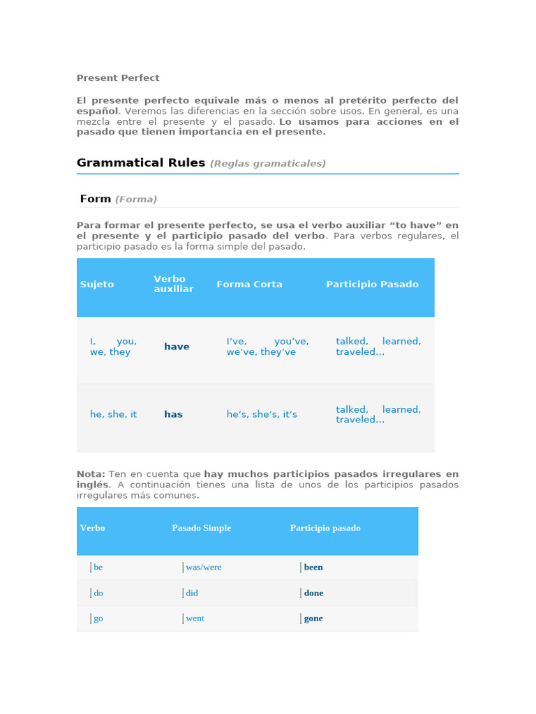 Present Perfect | PDF | Verbo | Gramática