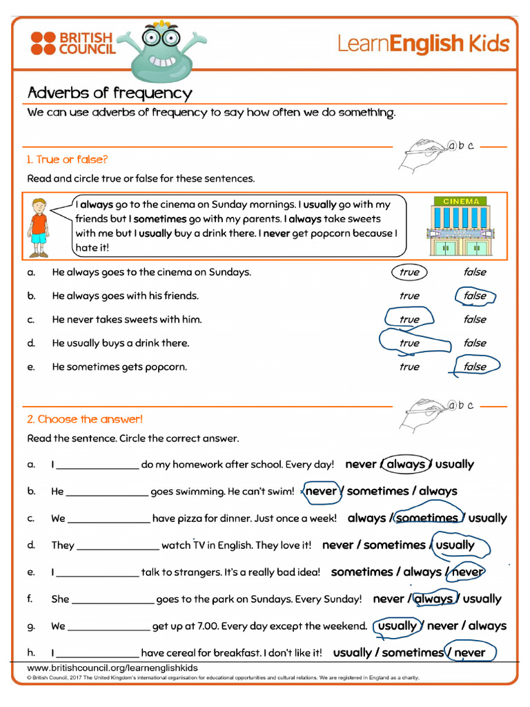 Grammar Practice Adverbs of Frequency Workshe | PDF