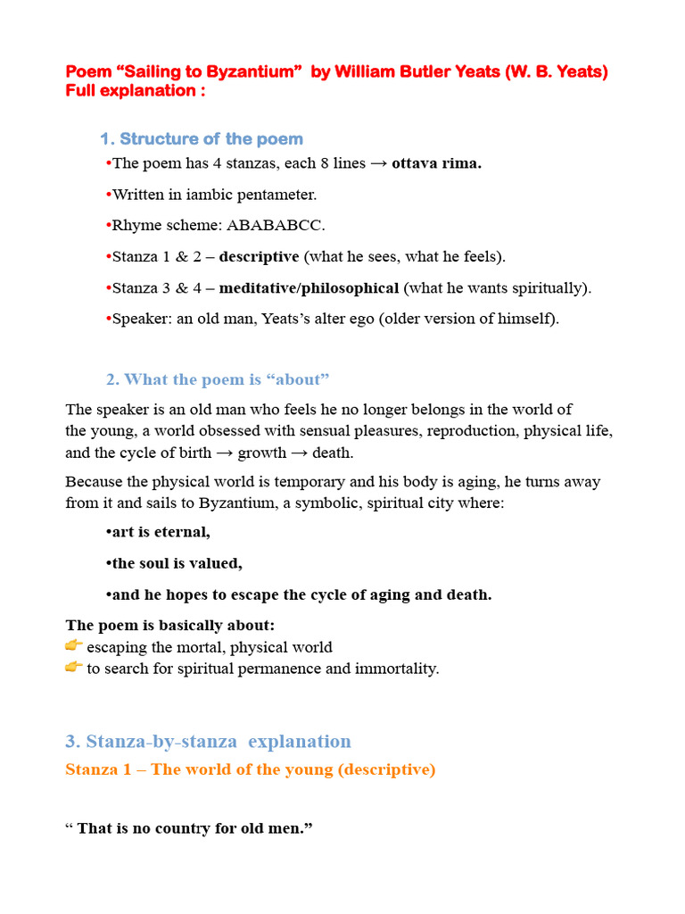 Yeats' "Sailing to Byzantium" Analysis | PDF | Poetry