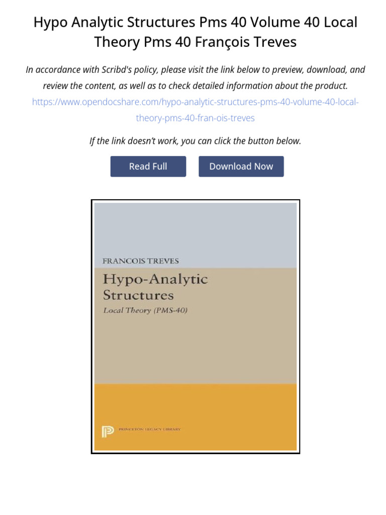 Hypo Analytic Structures PMS 40 Volume 40 Local Theory PMS 40 François ...