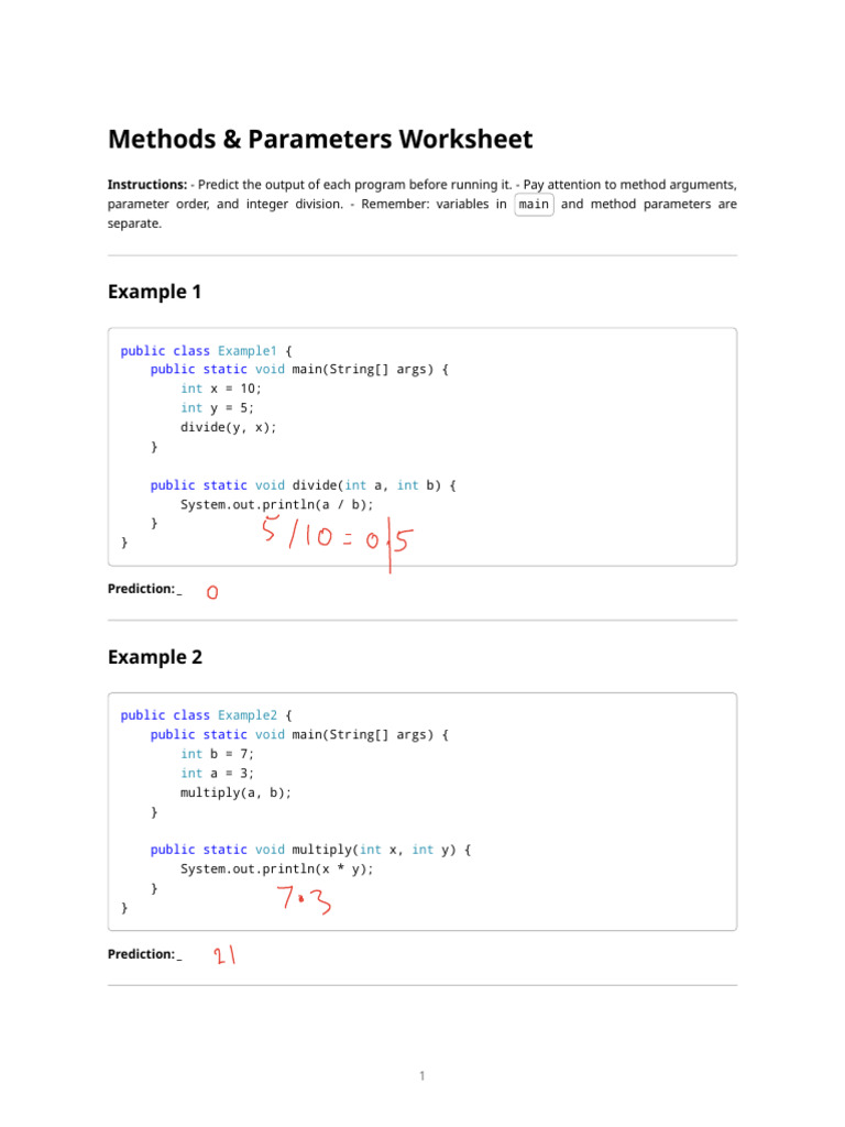 Java Methods Tricky Worksheet - Compressed | PDF | Parameter (Computer ...