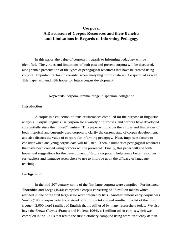 Corpus Resources and Their Benefits | PDF | Linguistics | Applied ...
