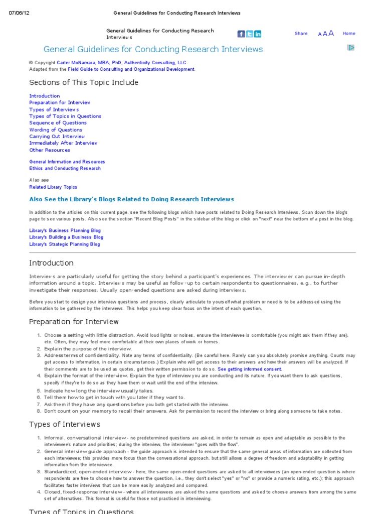 General Guidelines For Conducting Research Interviews | PDF | Interview ...
