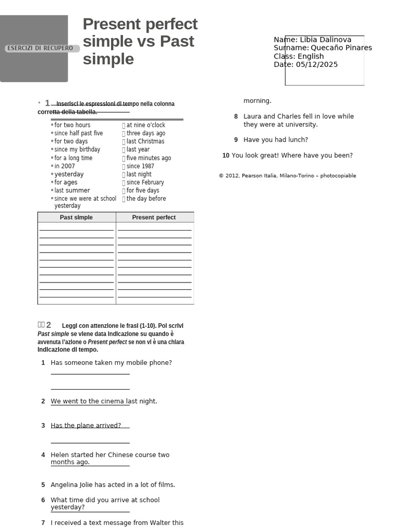 Present Perfect vs Past Simple Guide | PDF