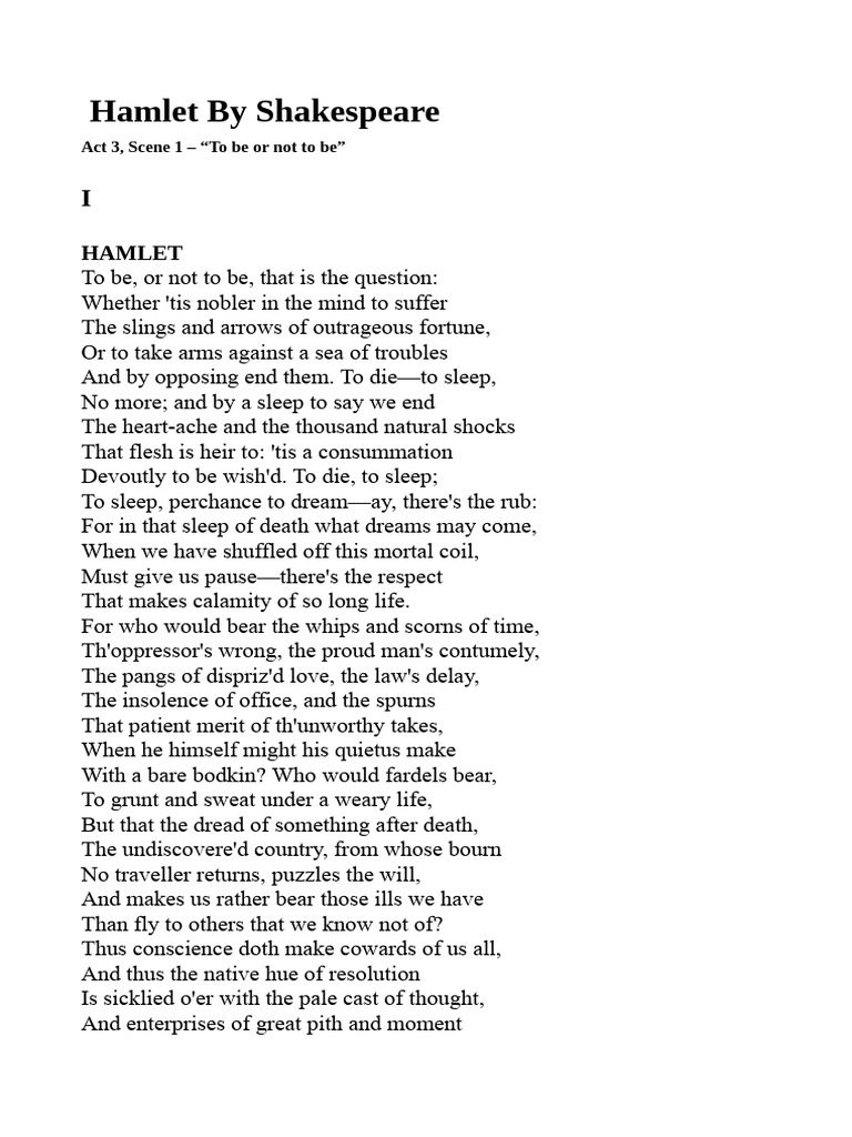 Hamlet's Soliloquy: Life and Death Dilemma | PDF | Hamlet