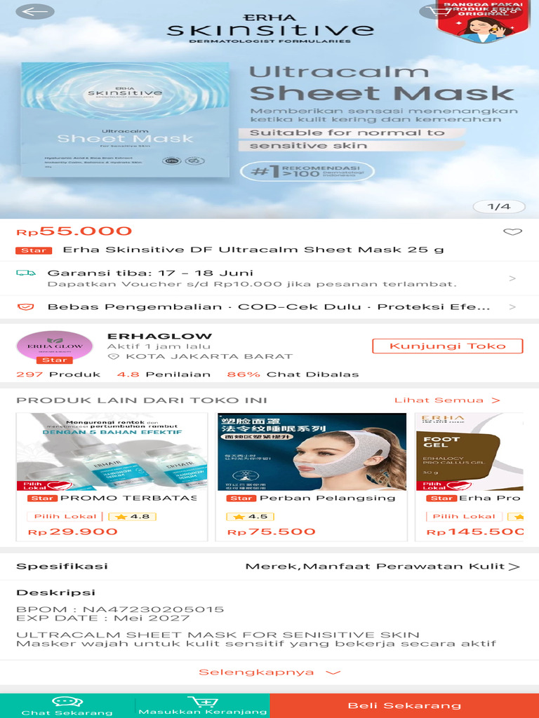 Jual Erha Skinsitive DF Ultracalm Sheet Mask 25 G Shopee Indonesia | PDF