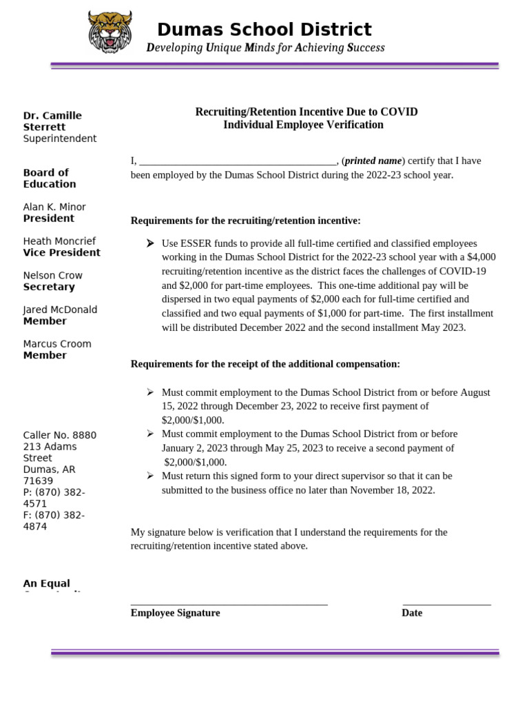22 - 23 Retention Incentive Verification | PDF