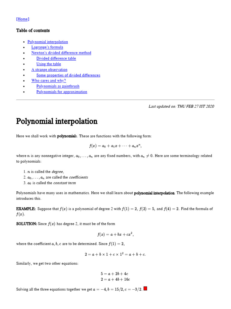Polynomial Interpolation Techniques | PDF | Polynomial | Mathematical ...