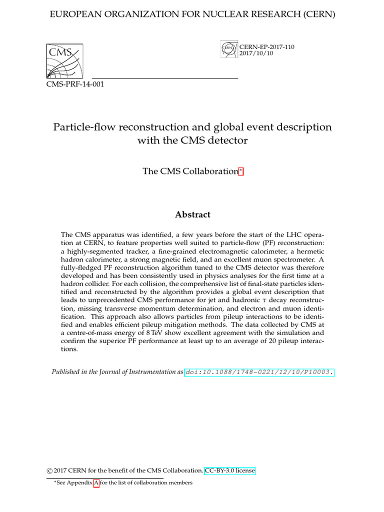 Particle-Flow Reconstruction in CMS | PDF | Large Hadron Collider ...
