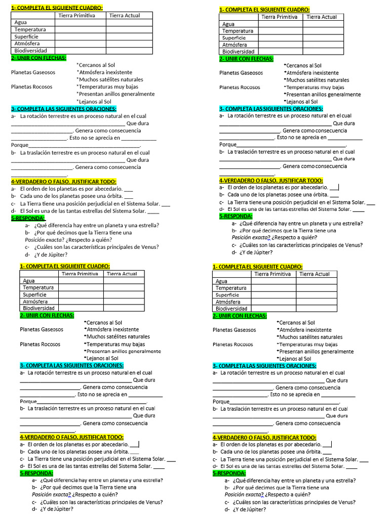 Act. Sistema Solar Repaso 2 | PDF
