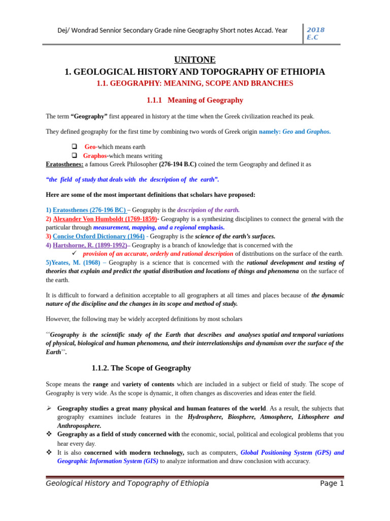 UNIT ONE Grade-9 Geo. Notes | PDF | Geography | Atmosphere Of Earth