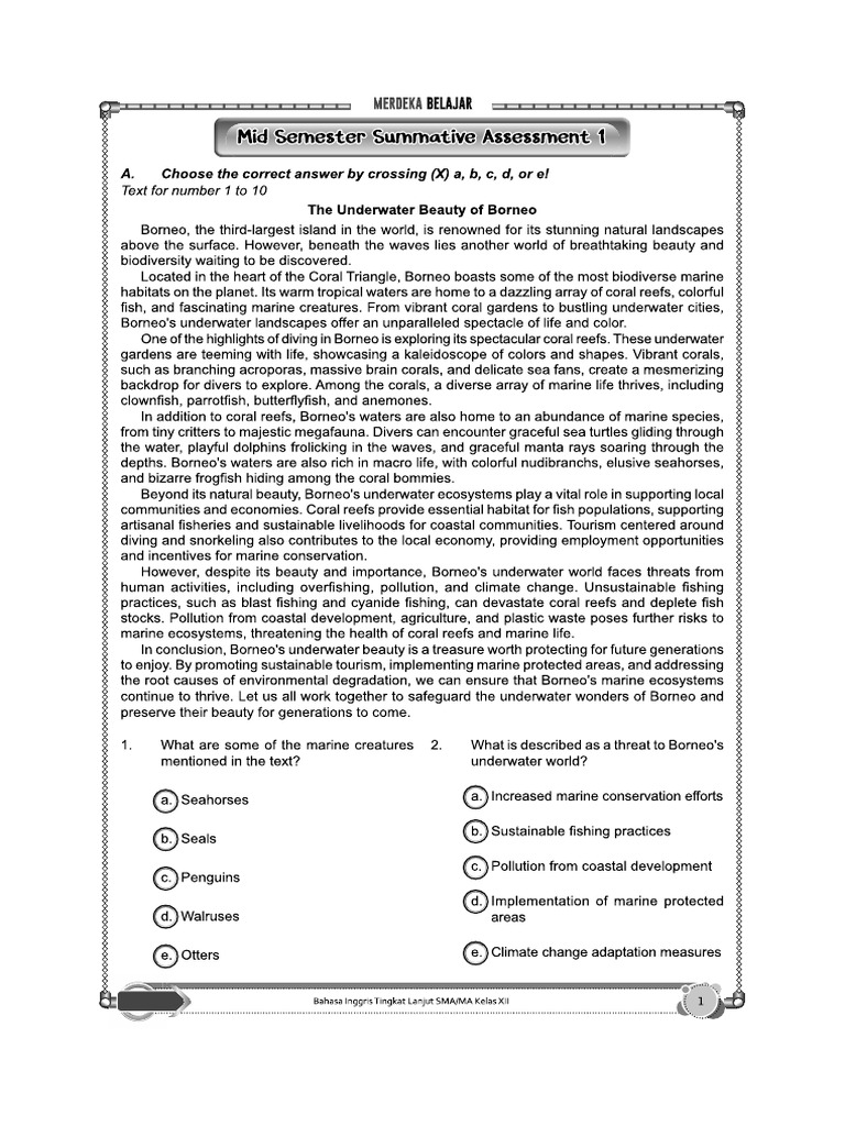 03 - Bahasa Inggris 12 TL - Mid Semester Summative Assessment 1 | PDF