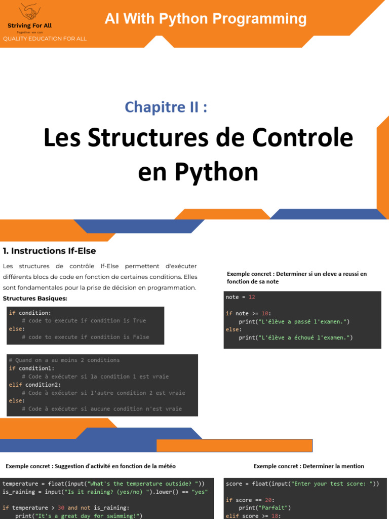 Chapitre 2 - Les Structures de Contrôle en Python | PDF