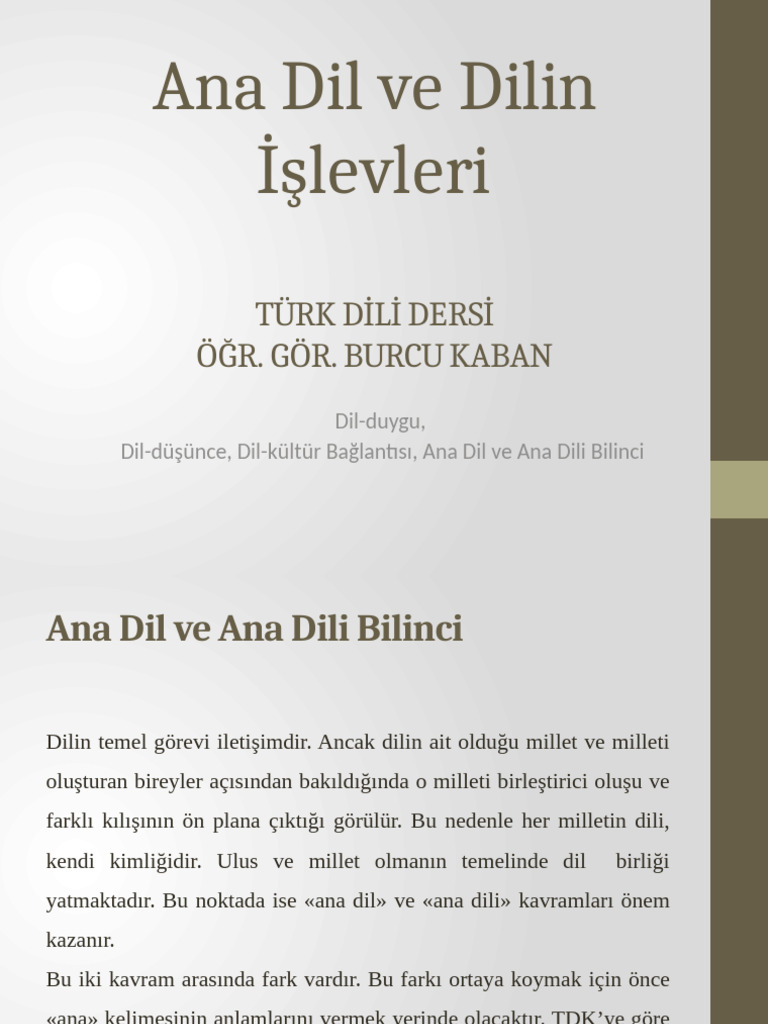 Ana Dil Ve Dilin İşlevleri | PDF