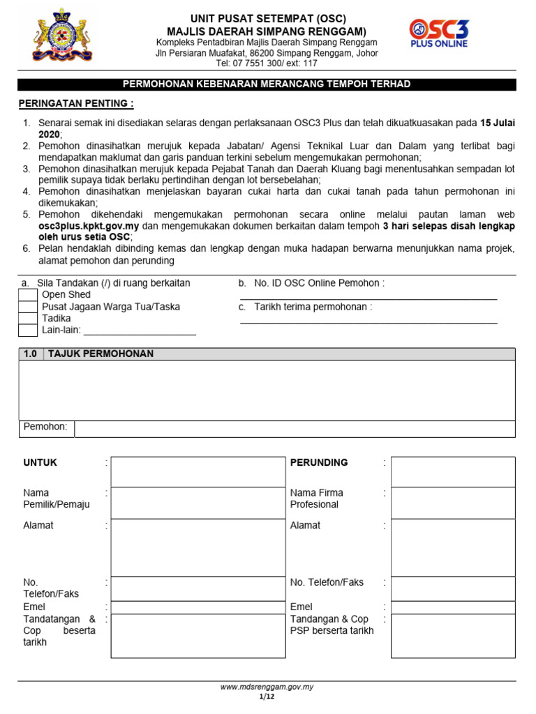 11_Senarai Semak Permohonan Kebenaran Merancang Tempoh Terhad_Okt2025 | PDF