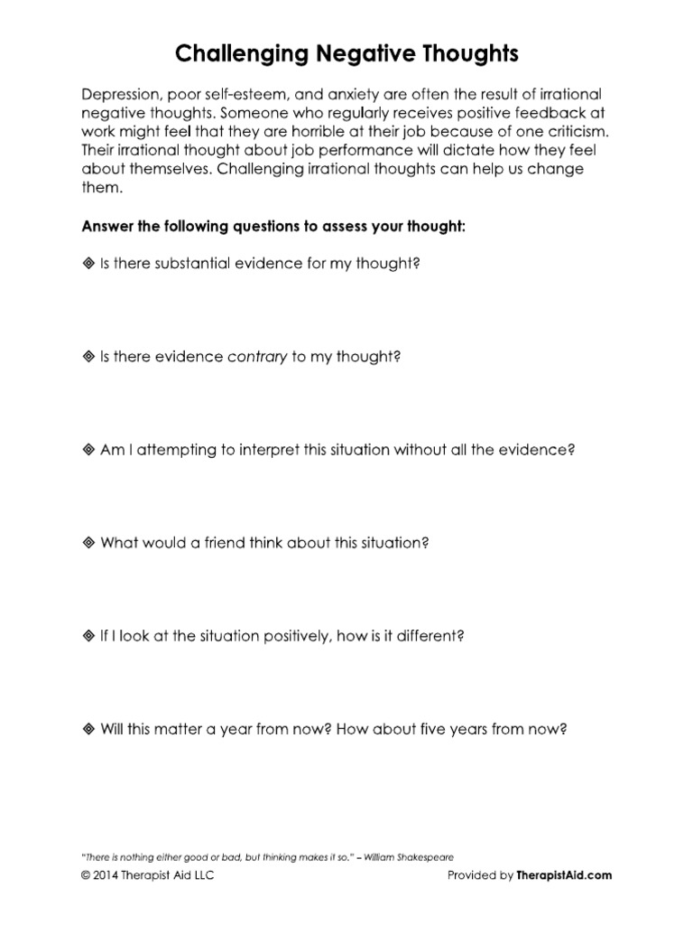 Challenging Negative Thoughts | PDF