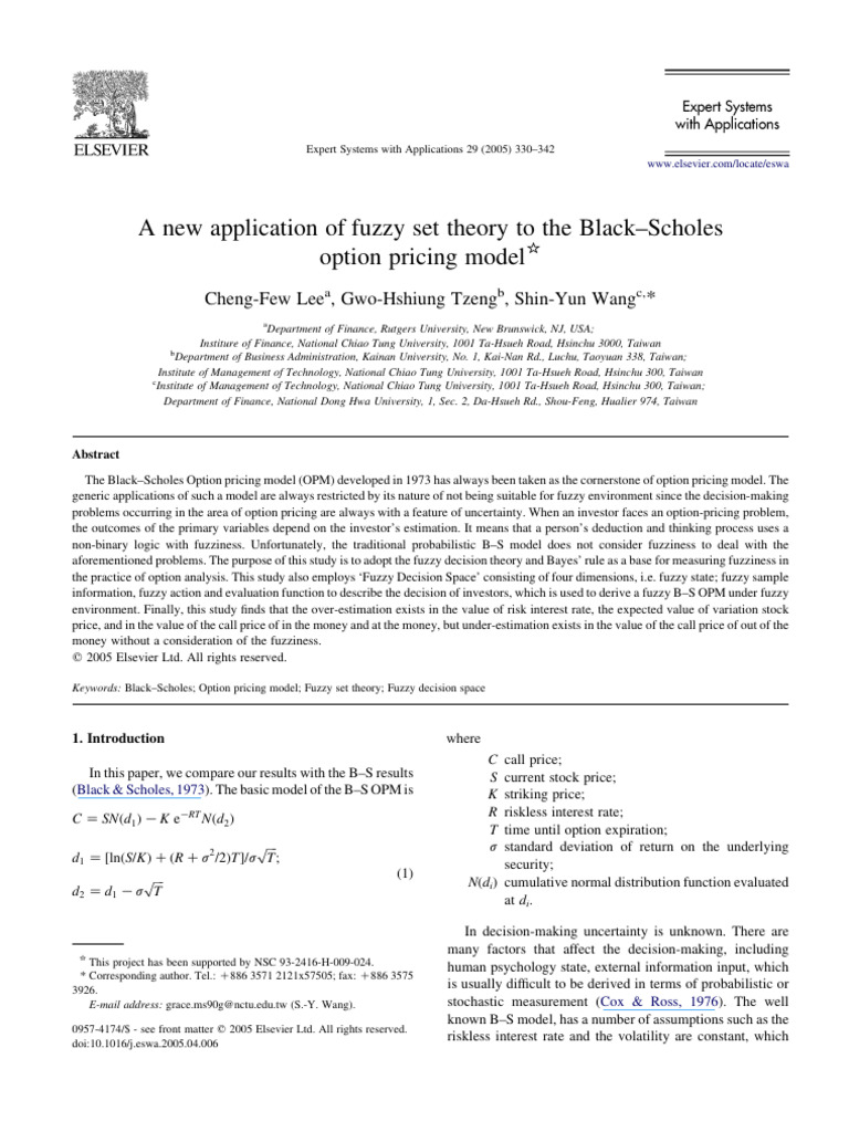 A New Application of Fuzzy Set Theory To | PDF | Fuzzy Logic | Option ...