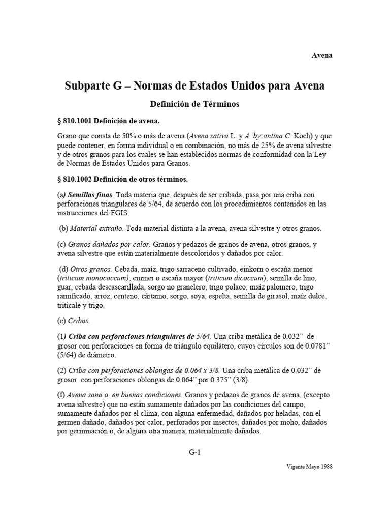 Normas de Calidad para la Avena | PDF | Trigo | Alimentos basicos