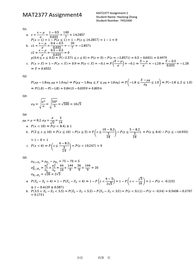 MAT2377 Assignment4 | PDF