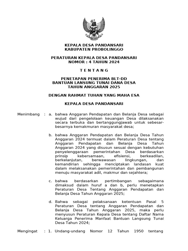 Perkades Penerima BLT DD 2025 Pandansari | PDF