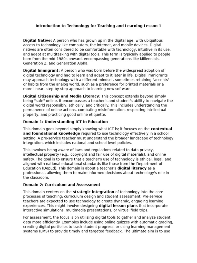 Introduction to Technology for Teaching and Learning Lesson 1 | PDF ...