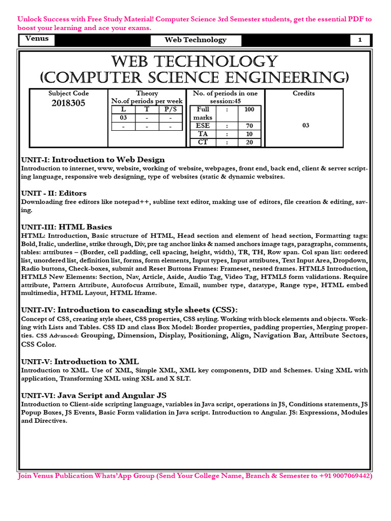 Web Technology Bihar 3rd Sem Computer Science Engineering | PDF ...
