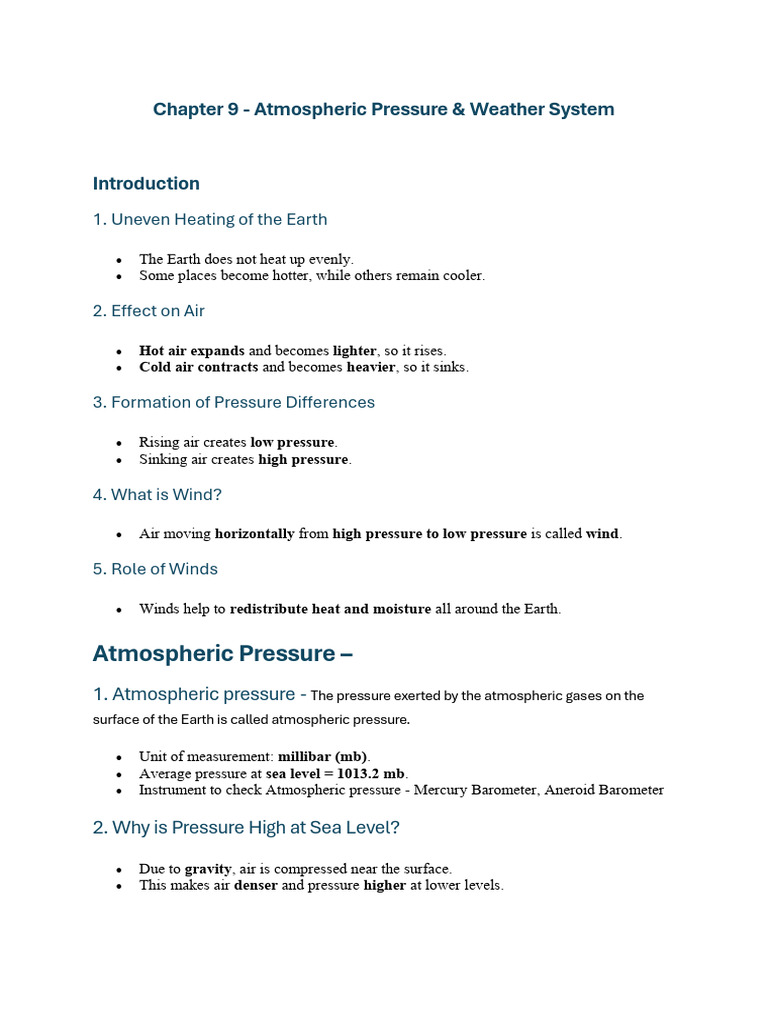 Atmospheric Pressure and Weather Systems | PDF | Atmospheric ...