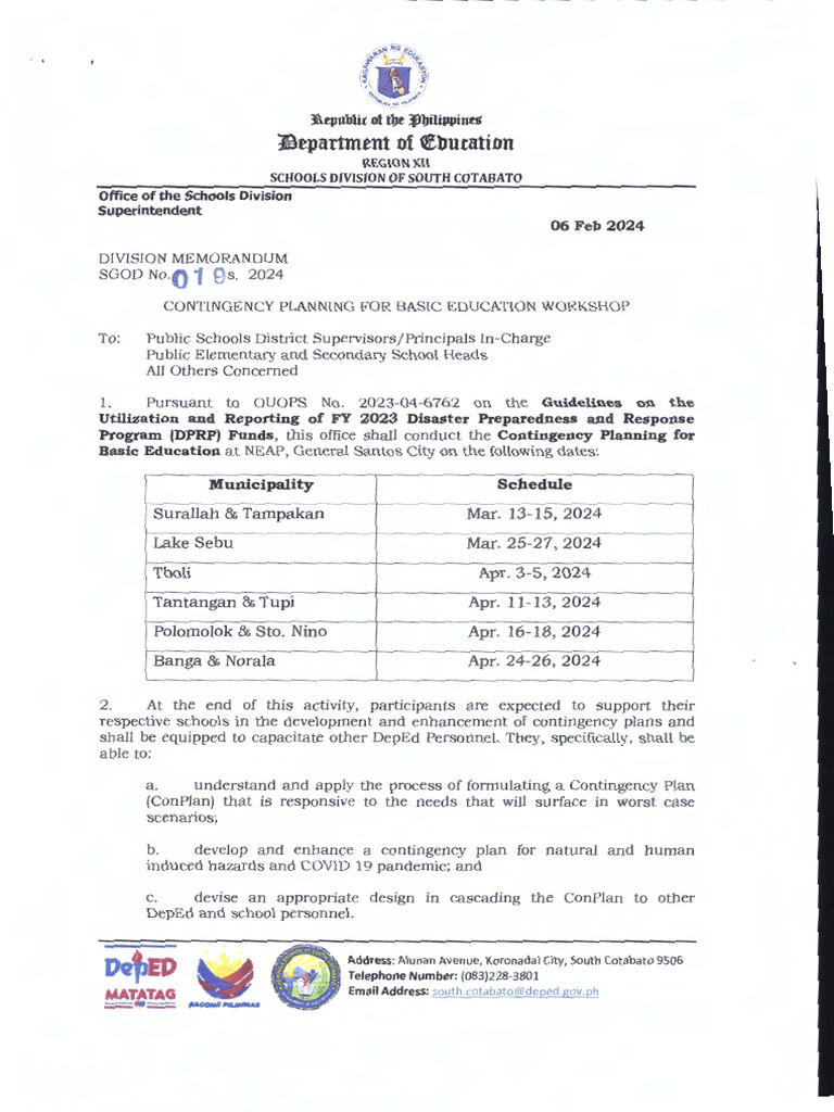 Contingency Planning Workshop 2024 | PDF