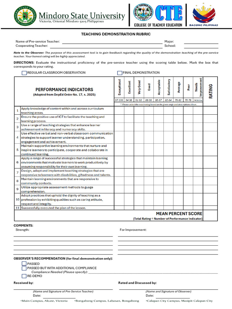 Teaching Demonstration Evaluation Rubric | PDF