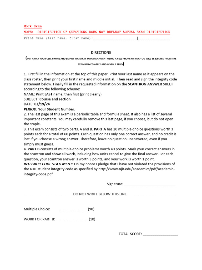 Mock Chemistry Exam with Questions | PDF | Chemical Equilibrium ...