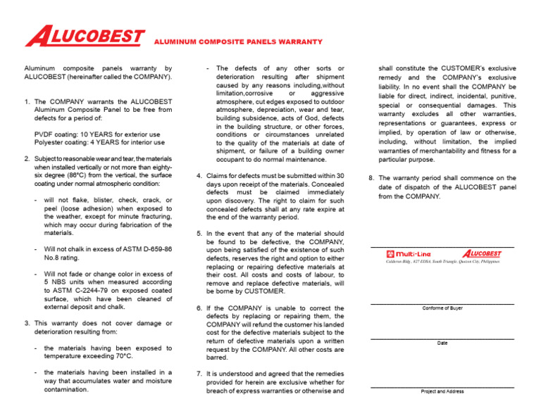 Warranty Alucobest | PDF