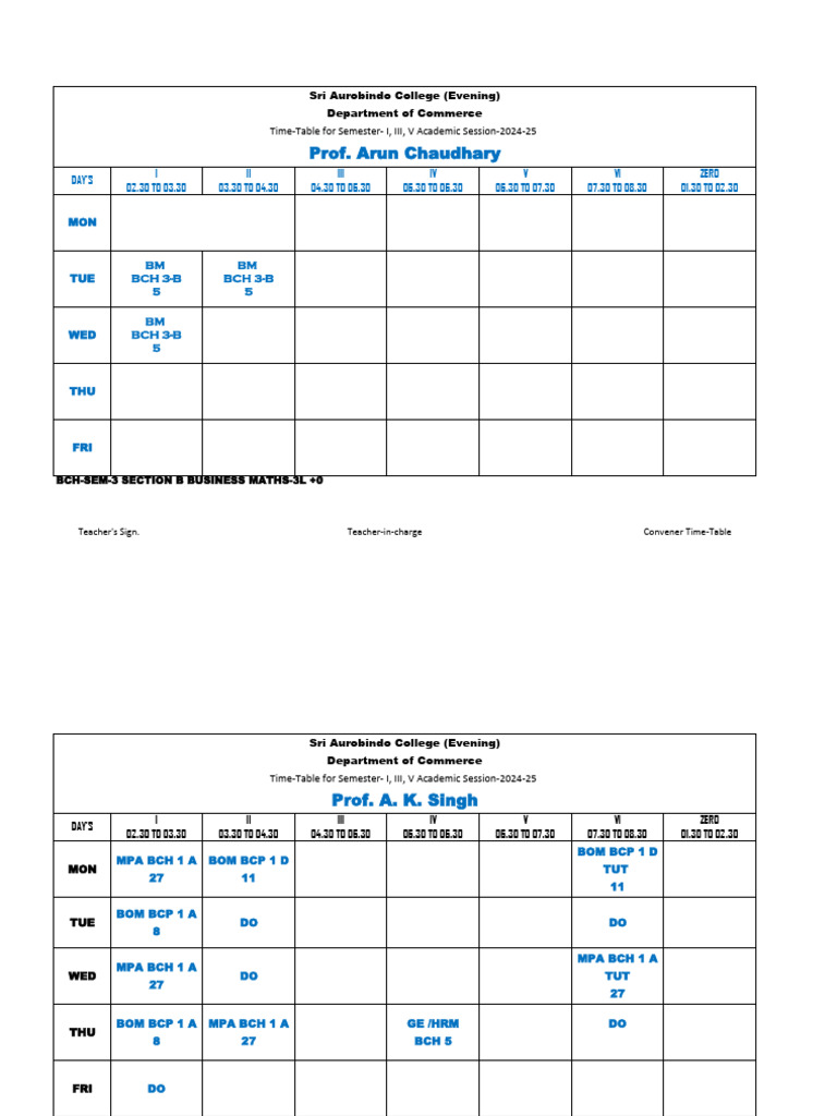 Commerce Department Time Table 2024-2025 | PDF