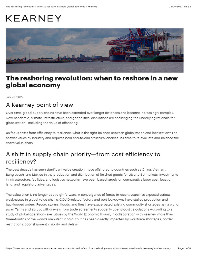 The Reshoring Revolution - When To Reshore in A New Global Economy ...