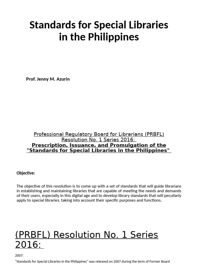 Standards for Special Libraries PH | PDF | Libraries | Librarian