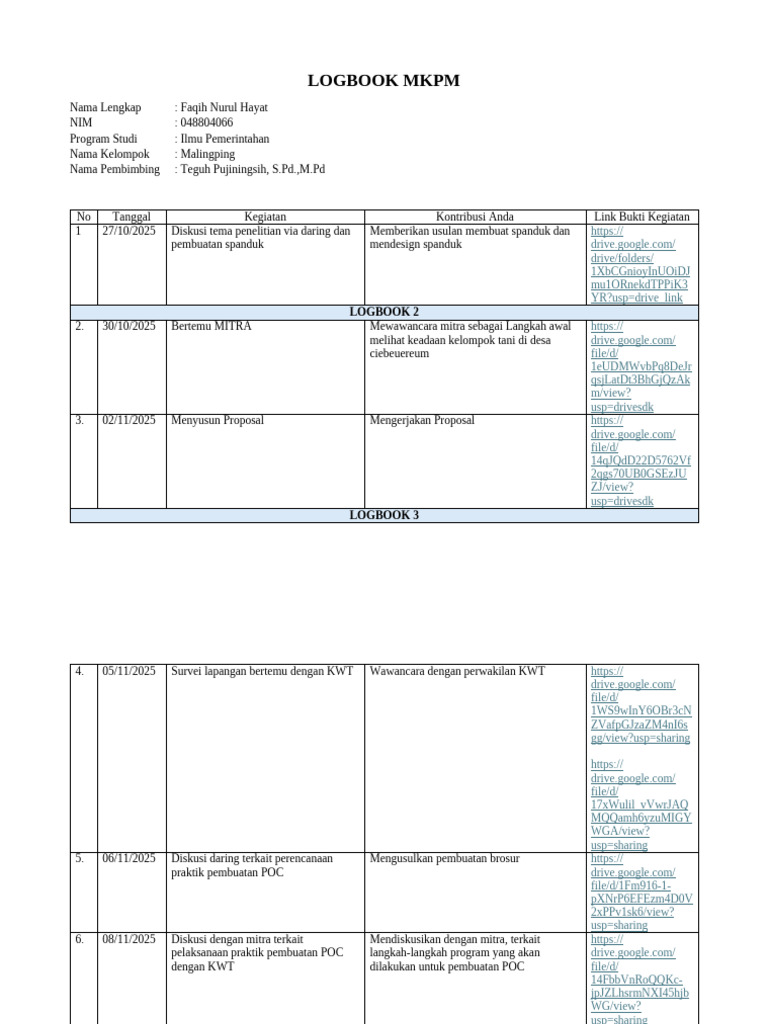 Draf Isian Logbook 5 | PDF