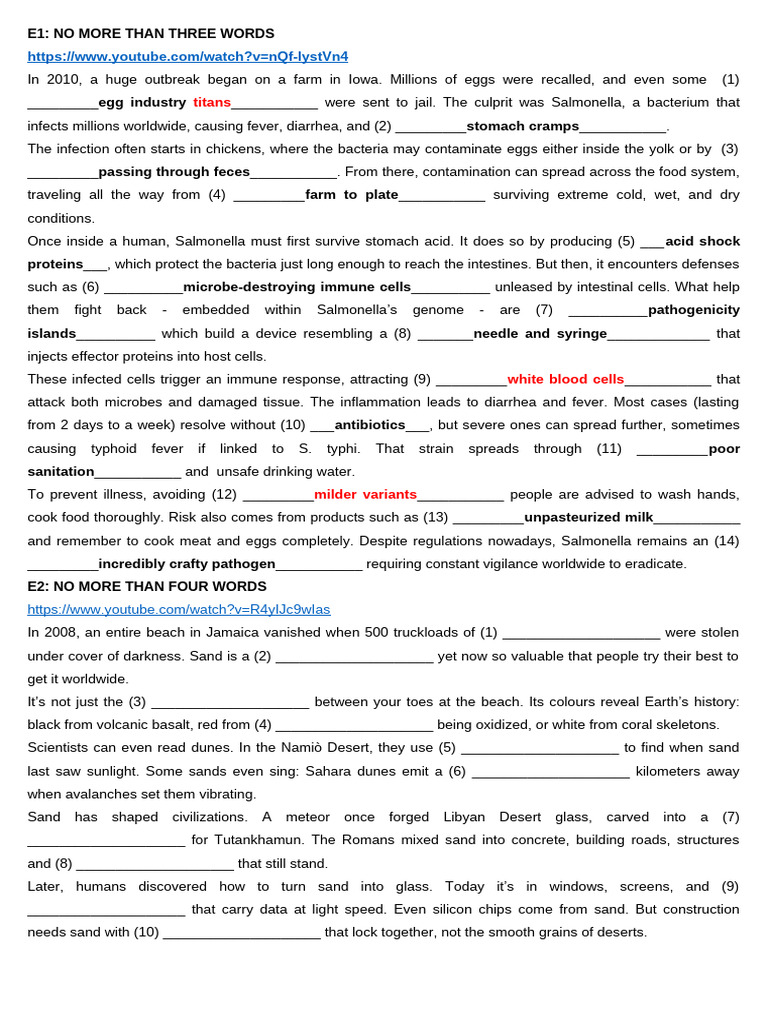Authentic listening 6 random exercises | PDF | Salmonella | Sand