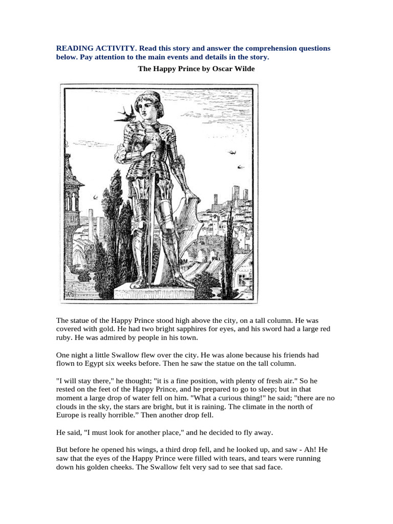 Happy Prince Story Comprehension Guide | PDF | The Happy Prince And ...